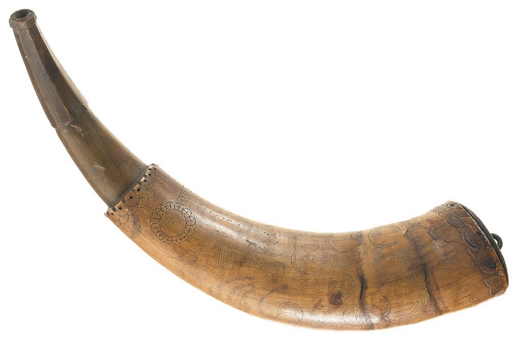 Large Powder Horn with Unique Scrimshaw Patterns | Rock Island Auction