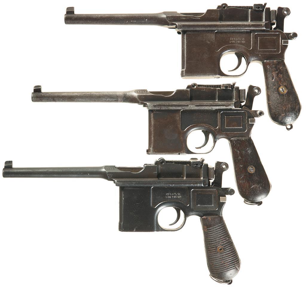 Three Mauser Small Ring Broomhandle Semi-Automatic Pistols | Rock ...