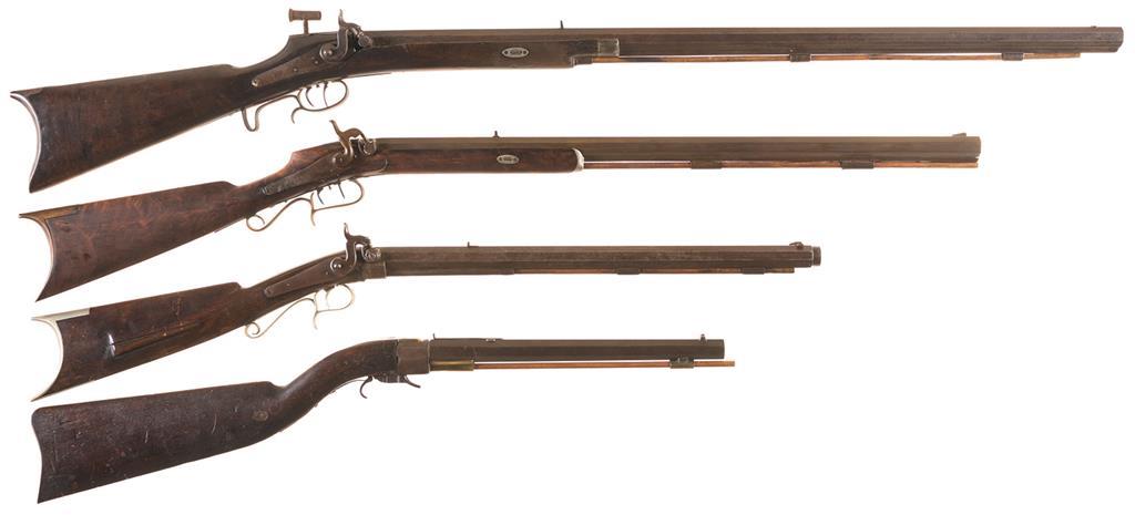 Four Percussion Long Guns -A) Unmarked Half Stock Target Rifle | Rock ...