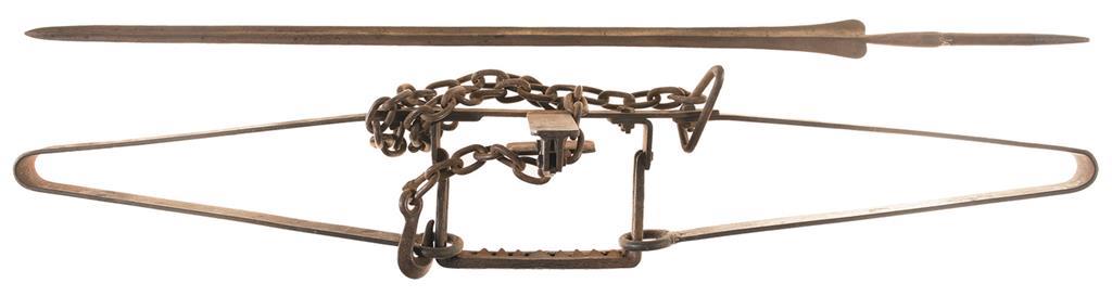 Unmarked Steel Leg Trap and Large Spearhead for a Masai-Style Li | Rock ...