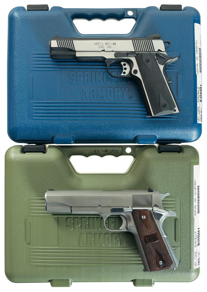 Two Springfield Armory Semi-Automatic Pistols w/ Cases | Rock Island ...
