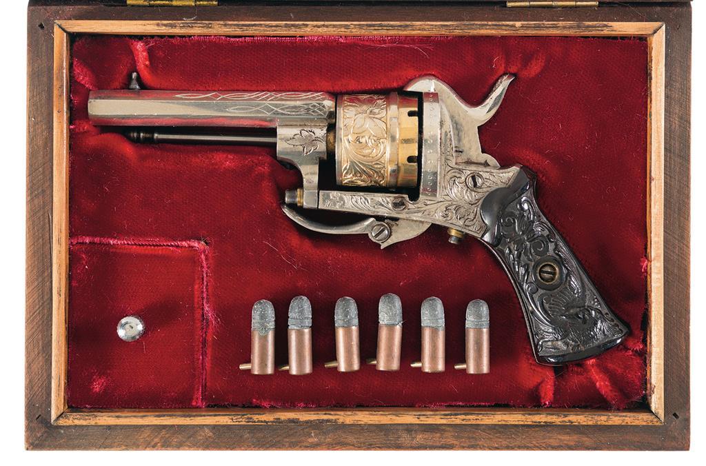 Engraved Belgian Double Action Pinfire Pocket Revolver with Case | Rock ...