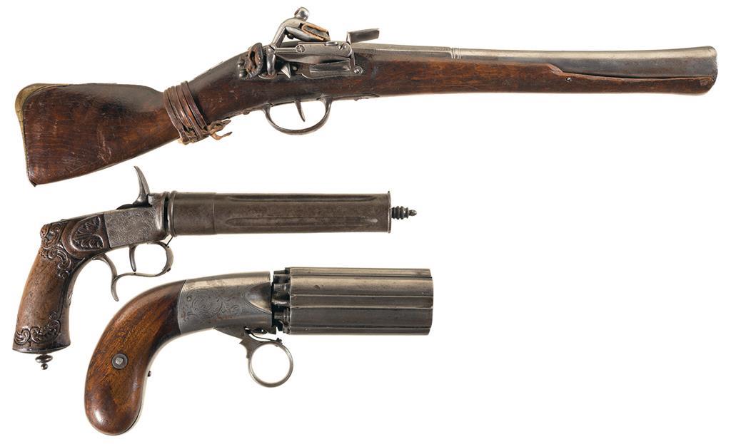 Three Antique Pistols -A) Mediterranean Style Flintlock Blunderb | Rock ...