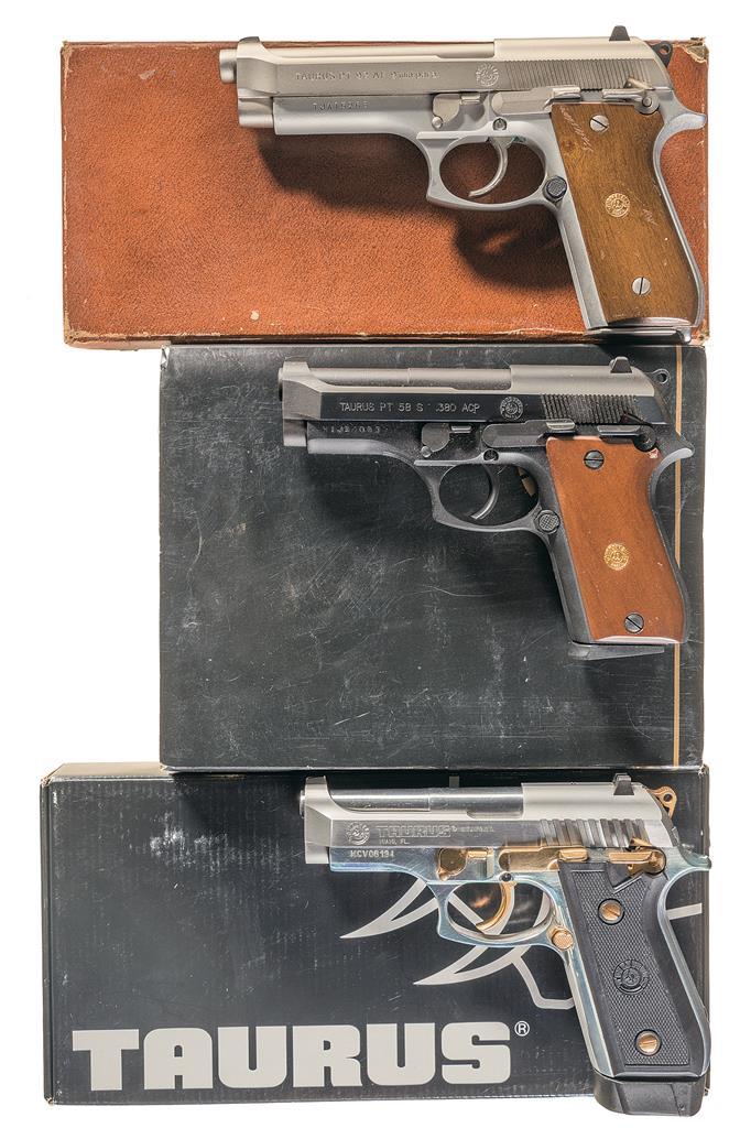 Three Taurus Semi-Automatic Pistols with Boxes -A) Taurus PT 92 | Rock ...