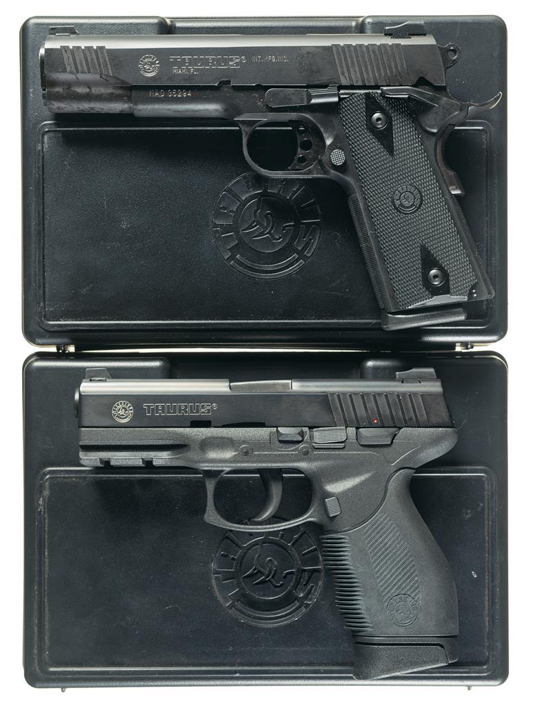 Two Taurus Semi-Automatic Pistols with Cases -A) Taurus Model PT | Rock ...