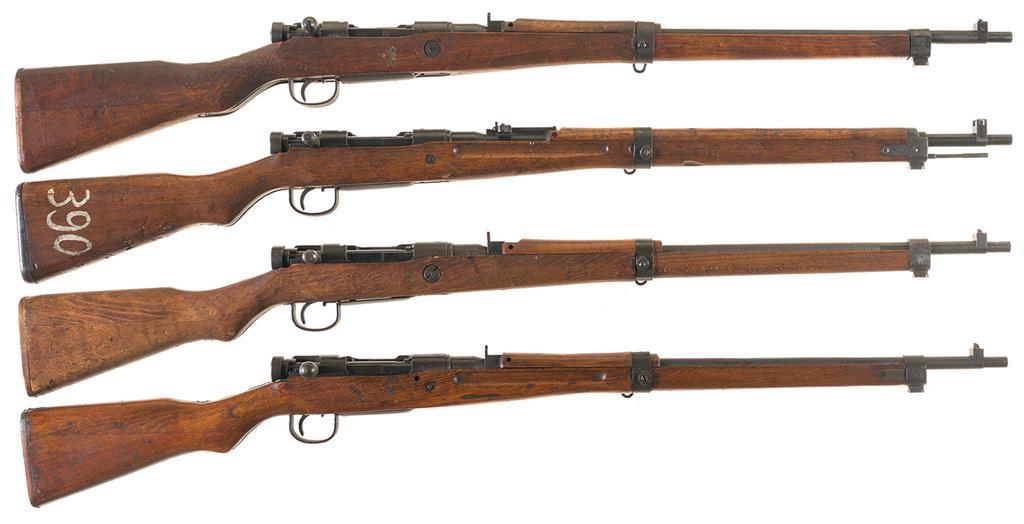Four Japanese Arisaka Type 99 Bolt Action Rifles A Arisaka Typ Rock Four Japanese Arisaka Type 99 Bolt Action Rifles A Arisaka Typ Rock