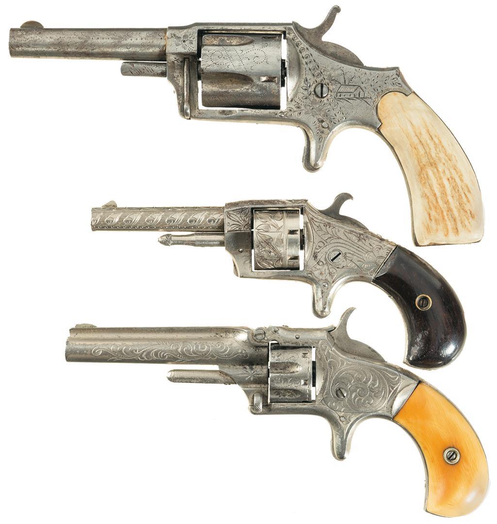 Three Engraved Spur Trigger Pocket Revolvers