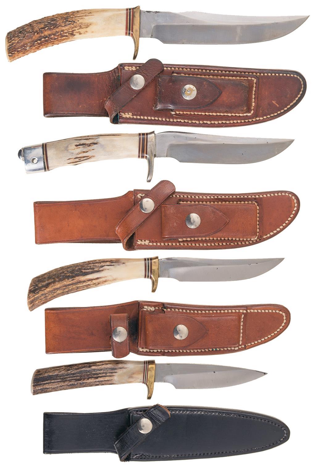 Four Randall Knives With Stag Handles And Sheaths Rock Island Auction
