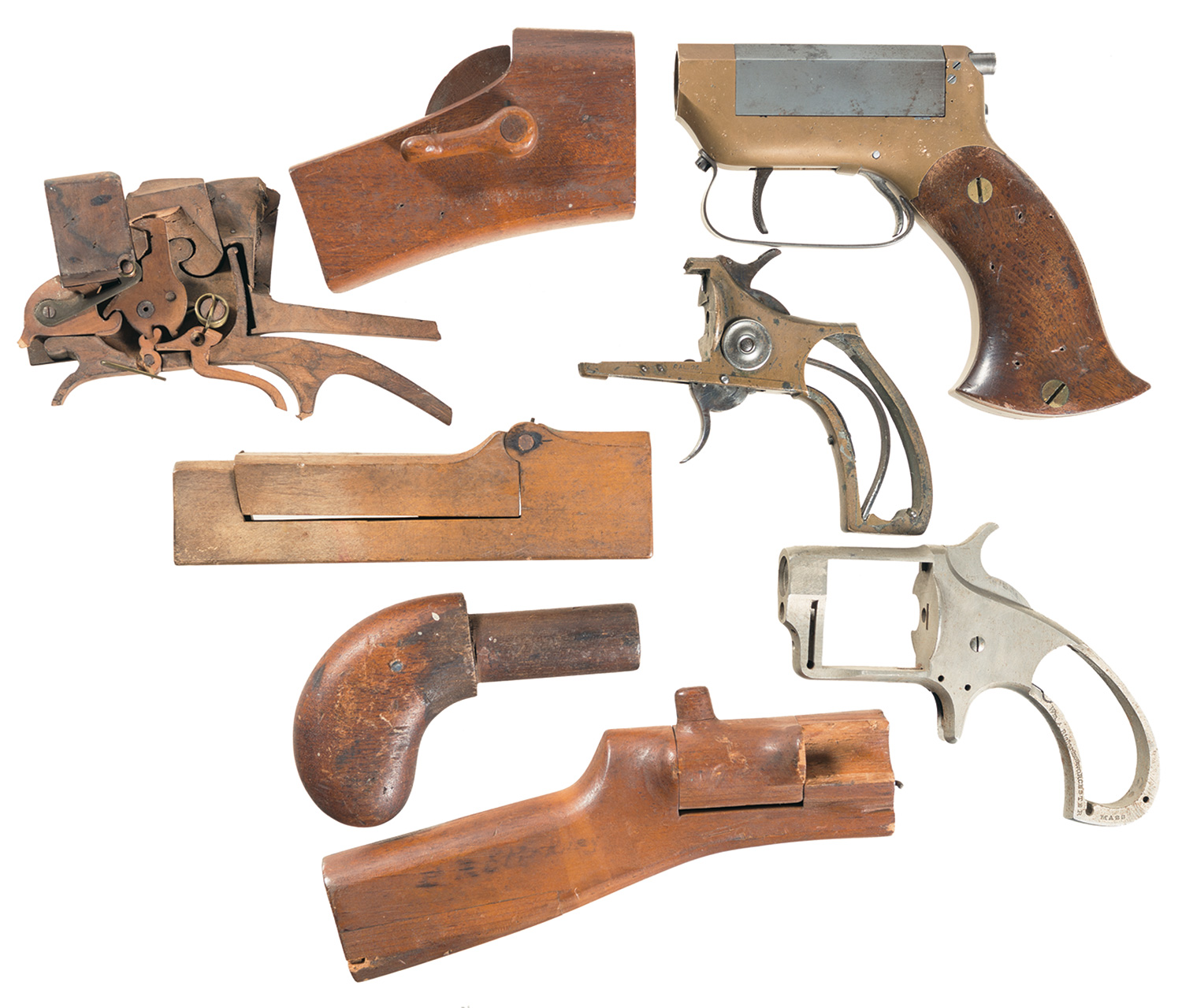 Lot of Three Handgun Frames and Five Wooden Patent Type Models | Rock ...