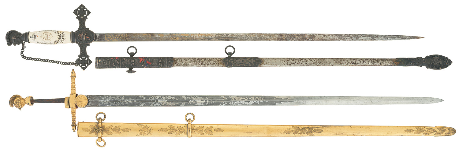 Two Swords with Etched Designs and Ornamented Scabbards | Rock Island ...