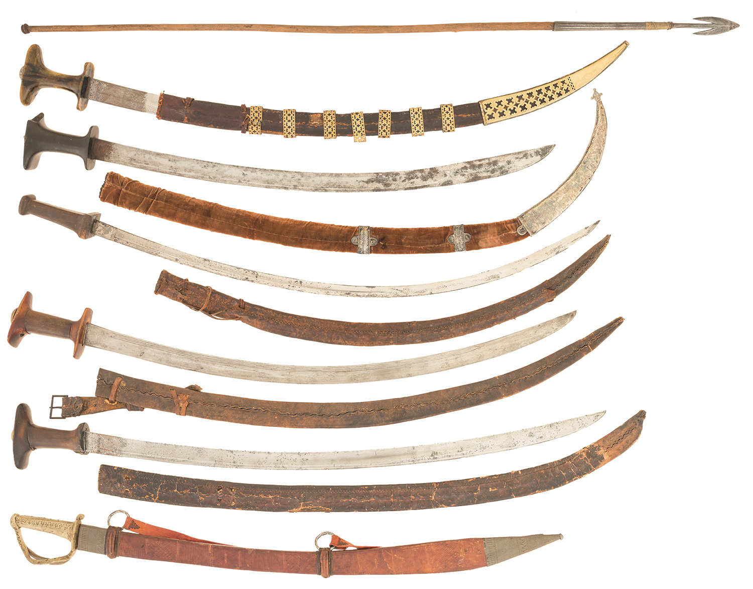 One Throwing Spear and Six African Swords with Scabbards | Rock Island ...
