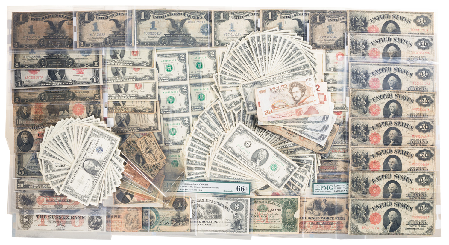 Grouping of Primarily American Paper Currency Including Two Doll | Rock ...
