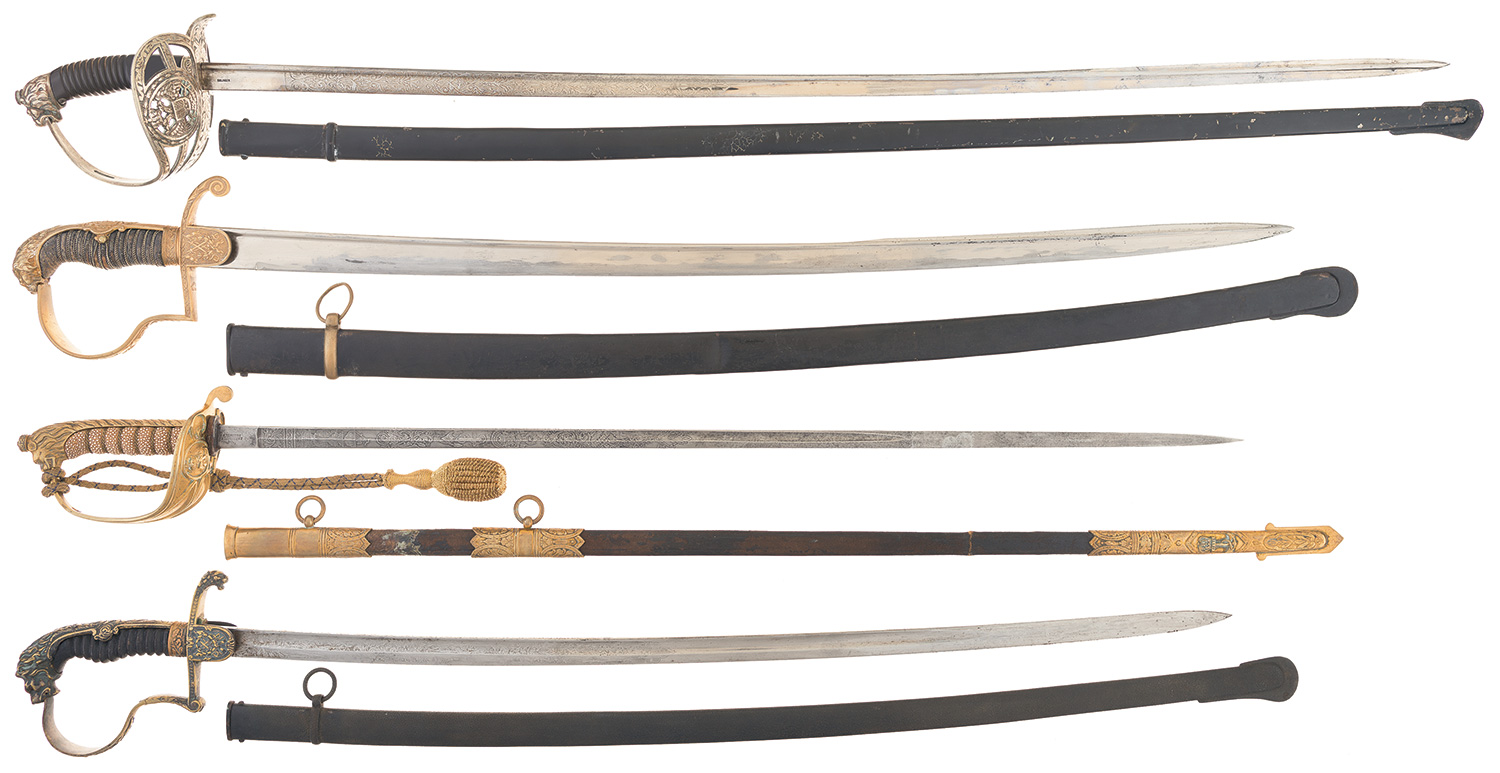 Four German Lion Pommel Swords with Scabbards | Rock Island Auction