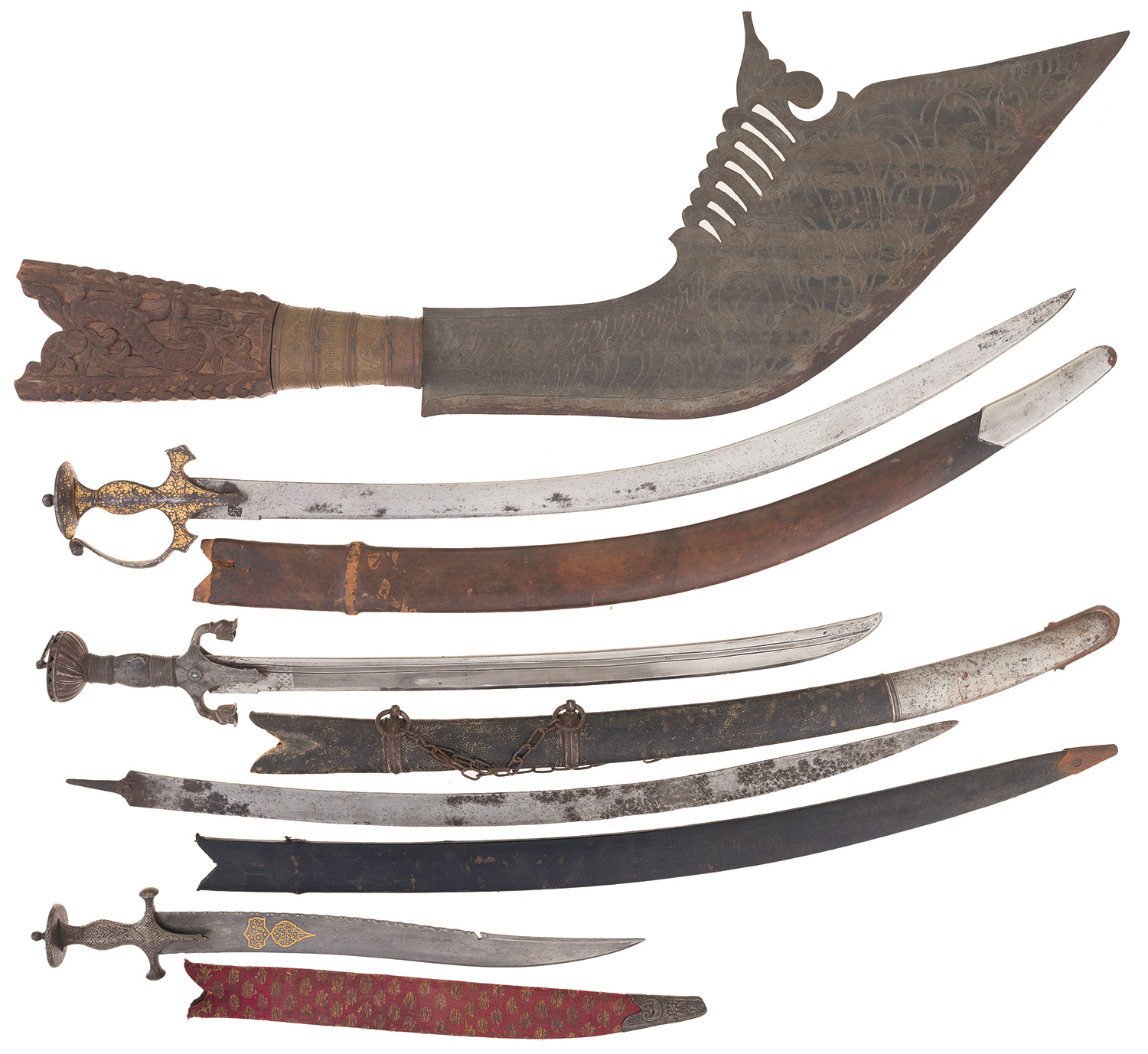Four Indian/Eastern Style Swords and a Damascus Pattern Knife | Rock ...