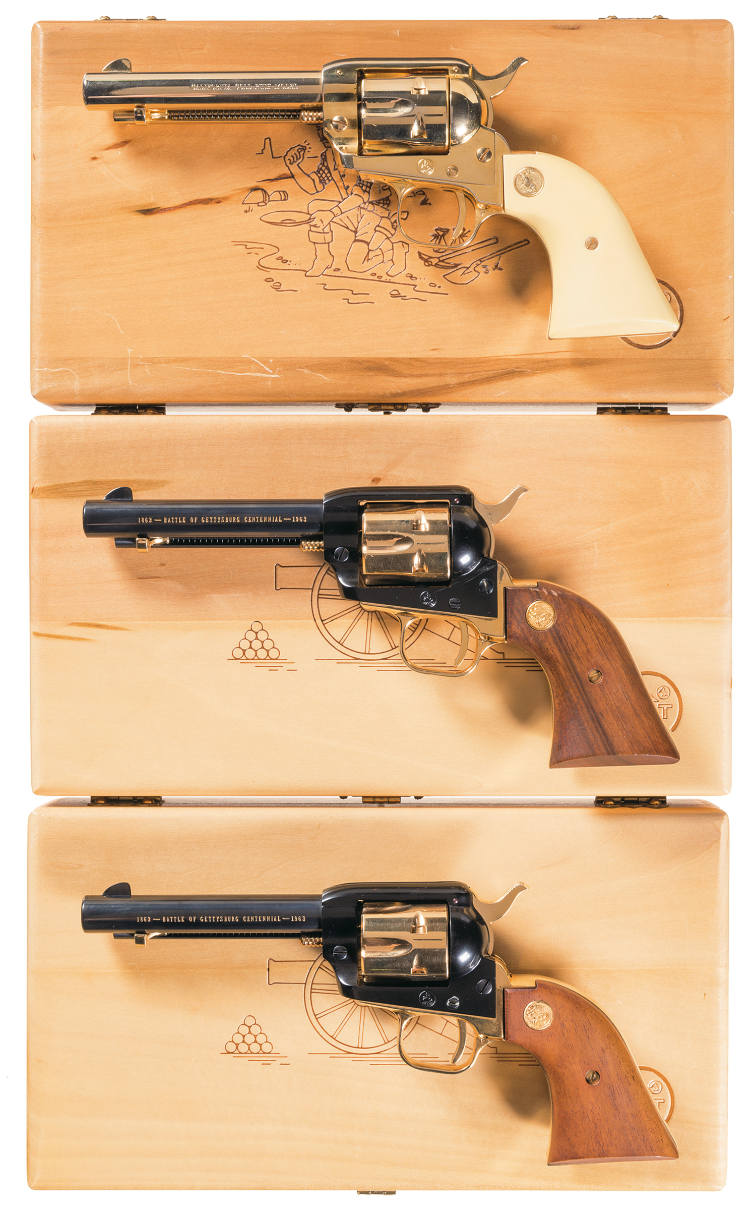 Three Colt Frontier Scout Commemorative Revolvers w/ Wood Cases | Rock ...