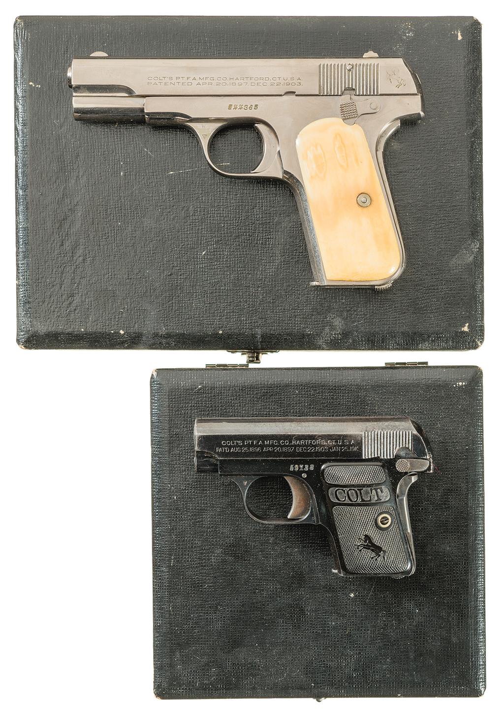 Two Early Colt Semi-Automatic Pocket Pistols w/ Cases | Rock Island Auction
