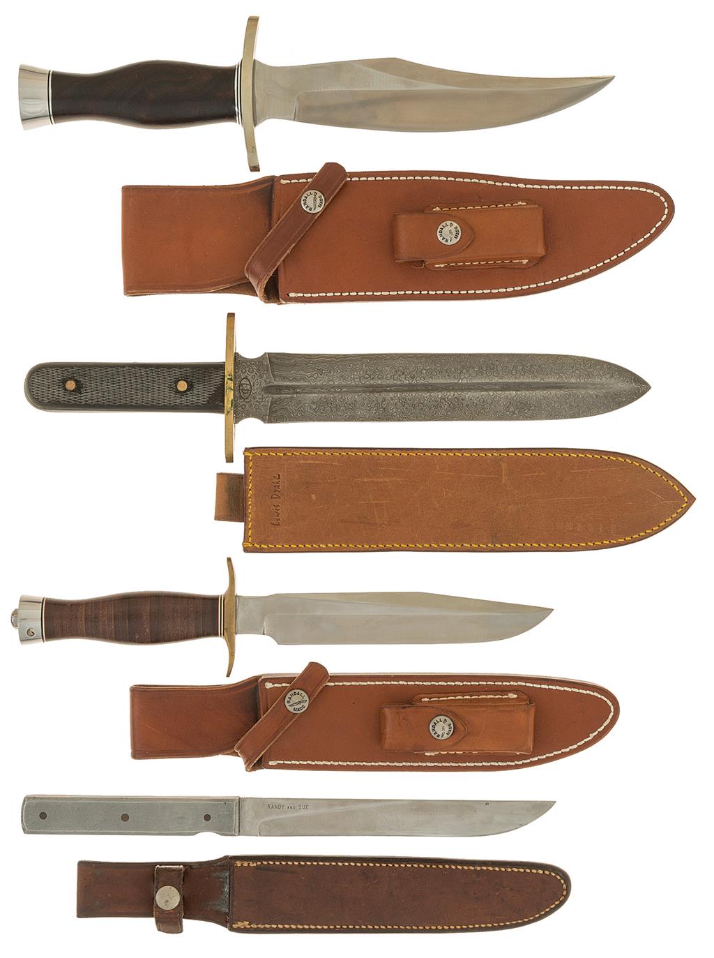 Three Randall Made Knives and One Lewis Drake Dagger with Sheath | Rock ...