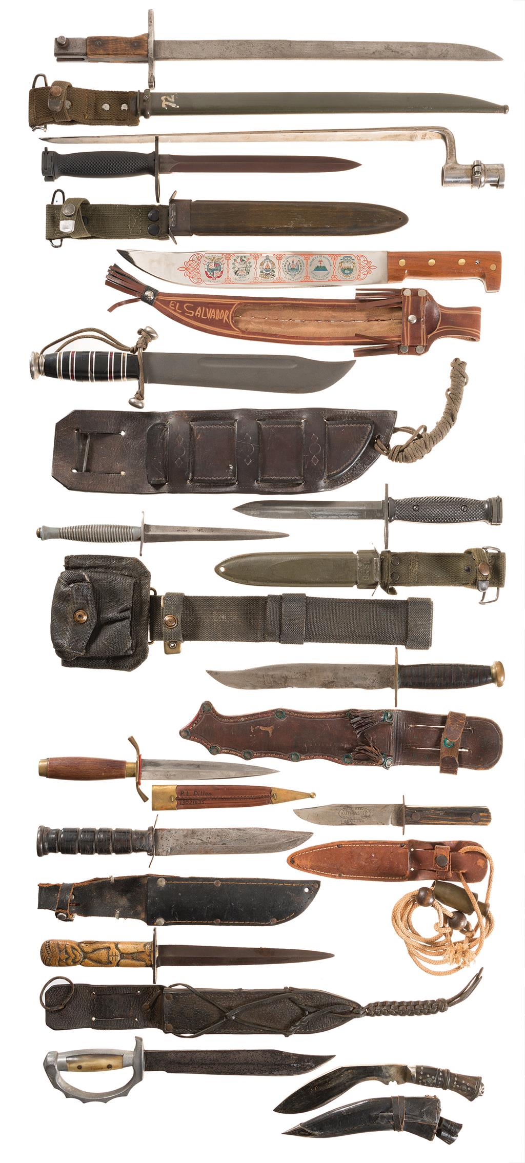 Group of Twenty-Seven Edged Weapons and a Metal Flask | Rock Island Auction