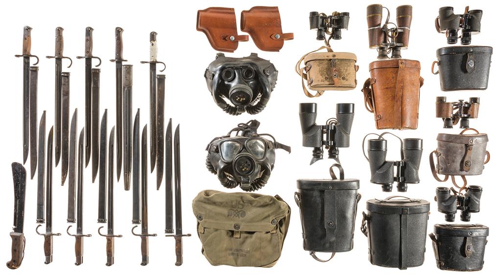 Large Grouping of Military Items Mostly Binoculars and Bayonets | Rock ...
