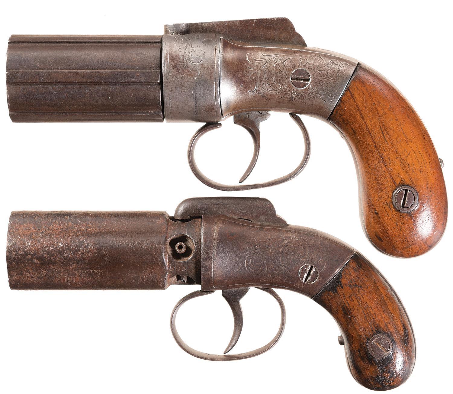Two Engraved Percussion Pepperbox Revolvers | Rock Island Auction