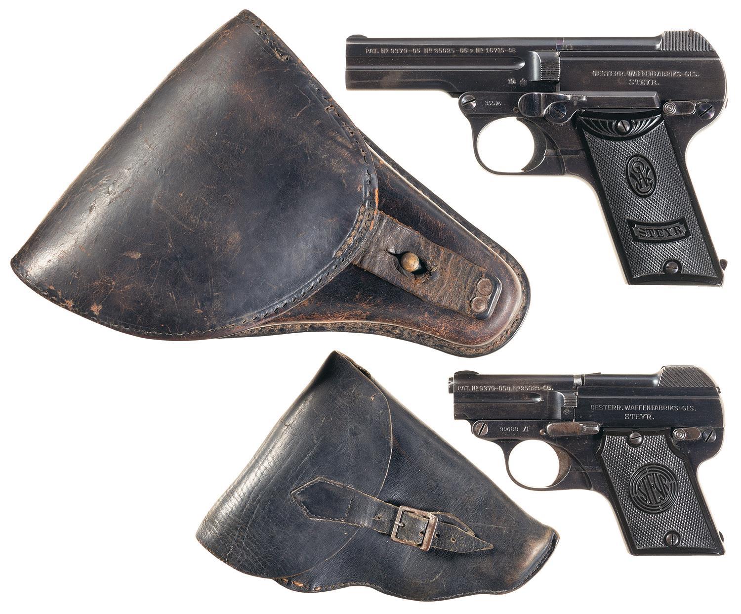 Two Steyr-Pieper Semi-Automatic Pistols w/ Holsters | Rock Island Auction