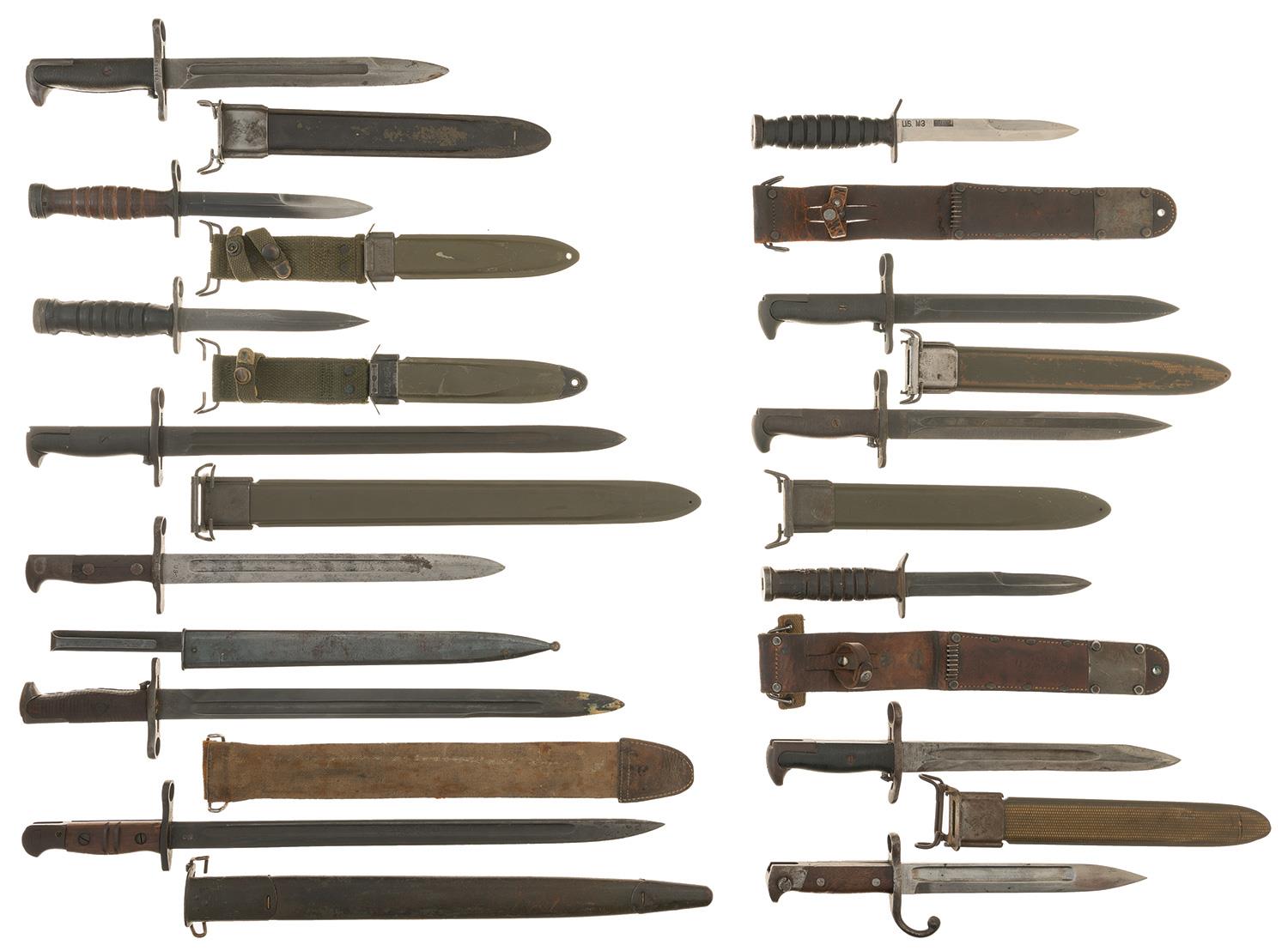 Large Grouping of American Bayonets and Fighting Knives with She | Rock ...