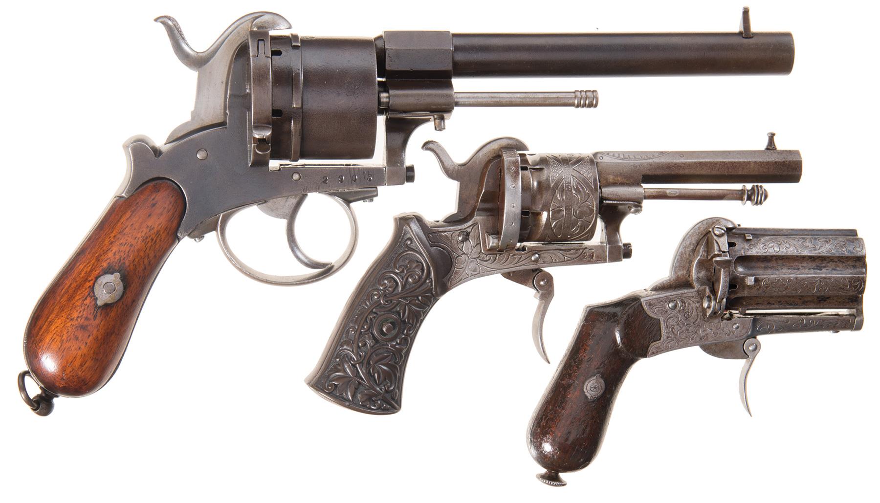 Three Belgian Double Action Pinfire Revolvers | Rock Island Auction