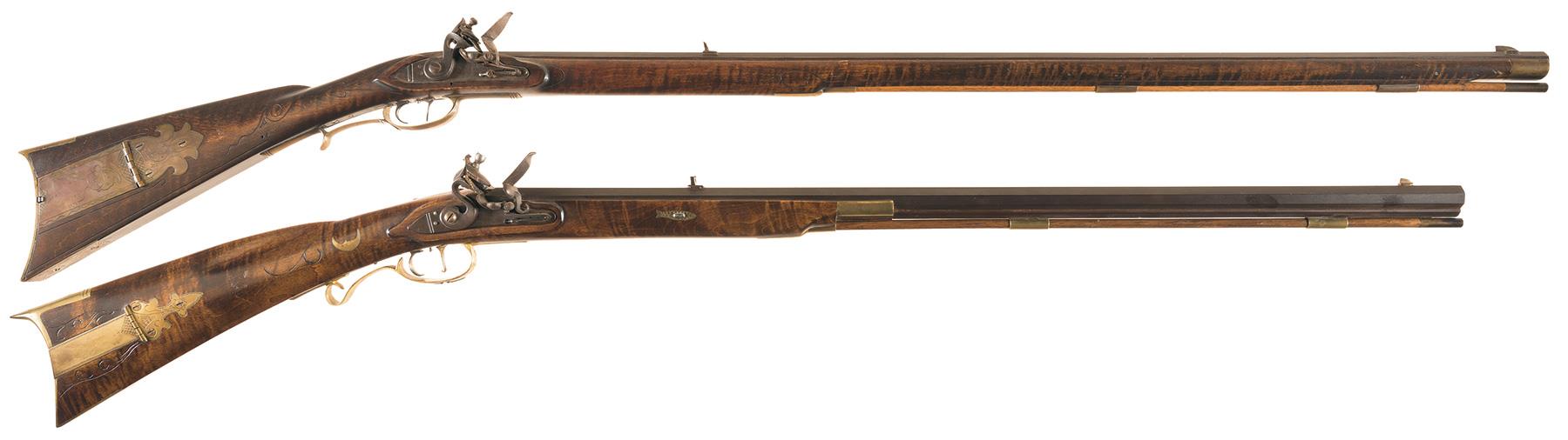 Two Engraved and Carved Contemporary Flintlock Rifles | Rock Island Auction