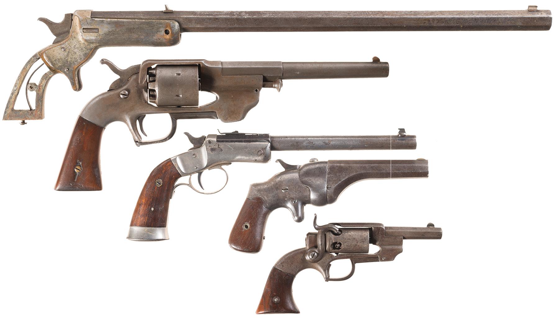 Three Single Shot Pistols and Two Revolvers | Rock Island Auction