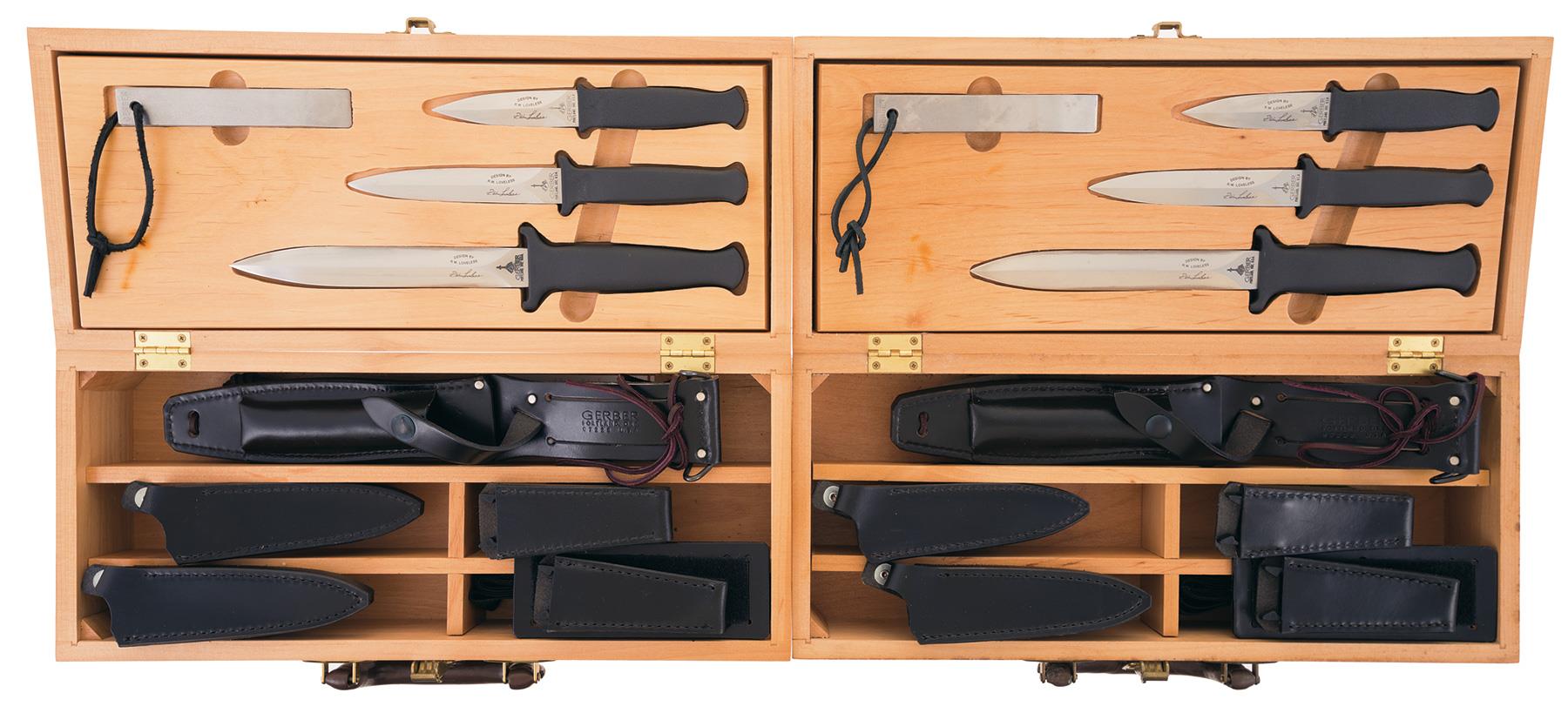 Two Cased Sets of Gerber R.W. Loveless Edition Guardian Daggers | Rock ...