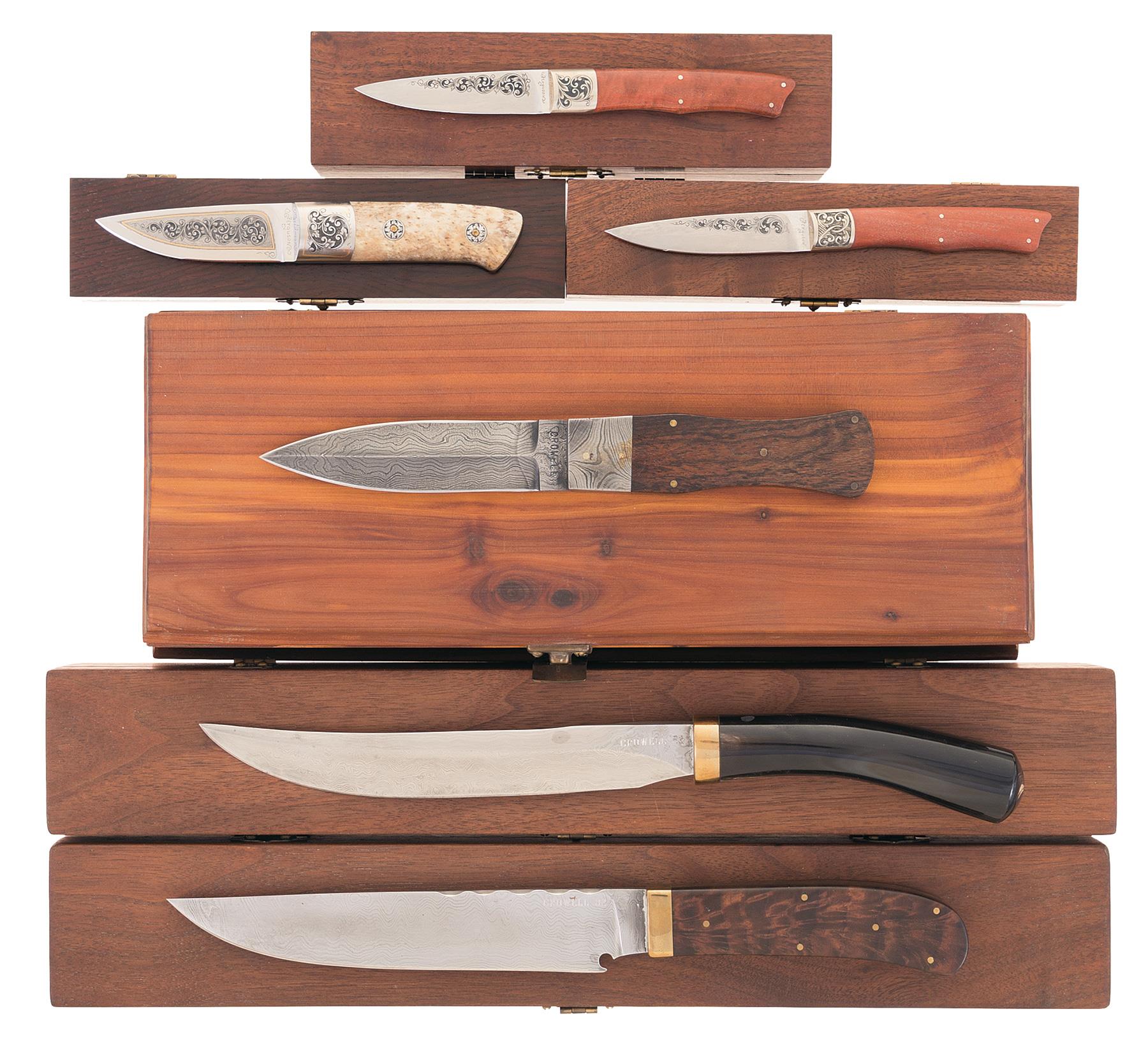 Six Custom Knives with Cases | Rock Island Auction