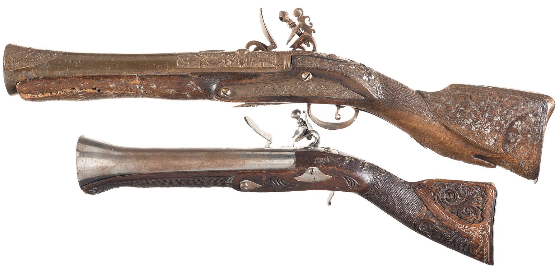 Pair of Ornate Ottoman Style Flintlock Dag Blunderbuss Pistols | Rock ...