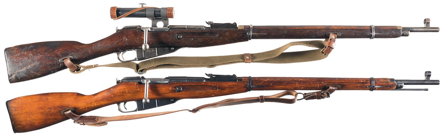 Two Soviet Mosin-Nagant Bolt Action Sniper Rifles with Scopes | Rock ...