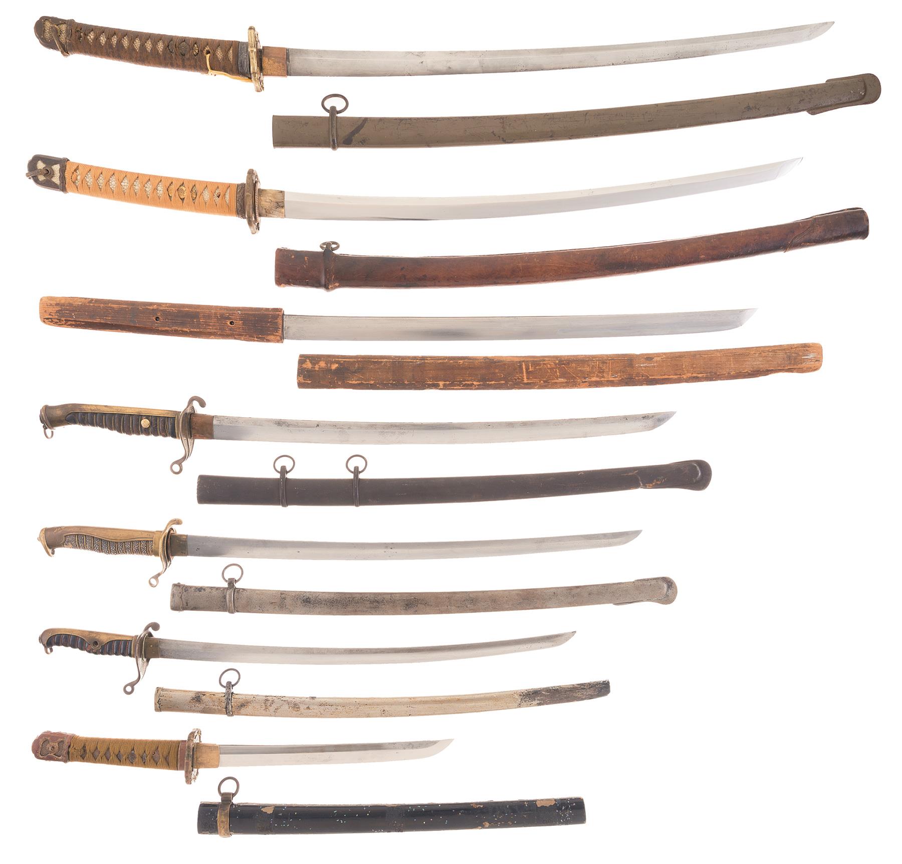 Seven Japanese Style Swords, One Signed | Rock Island Auction