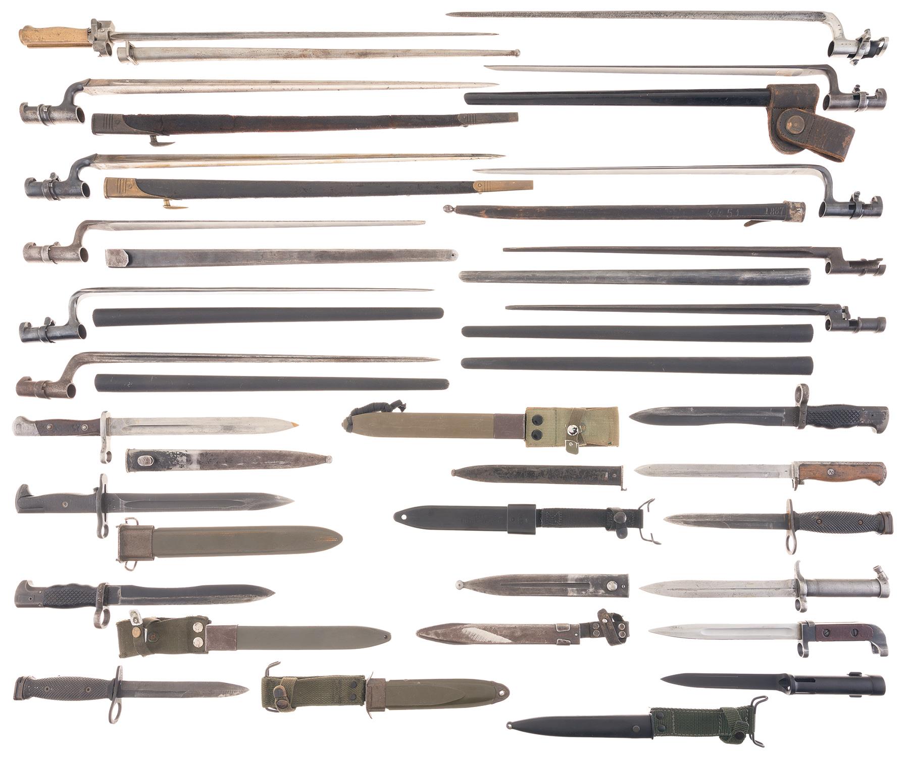 Twenty-One Assorted Bayonets and Sheaths | Rock Island Auction