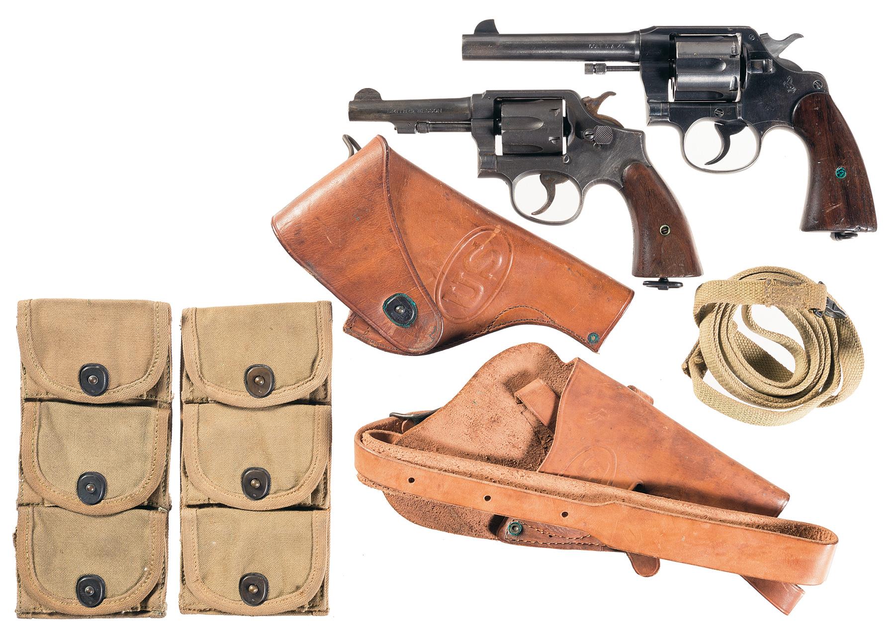 Two U.S. Military Marked Double Action Revolvers with Holsters | Rock ...