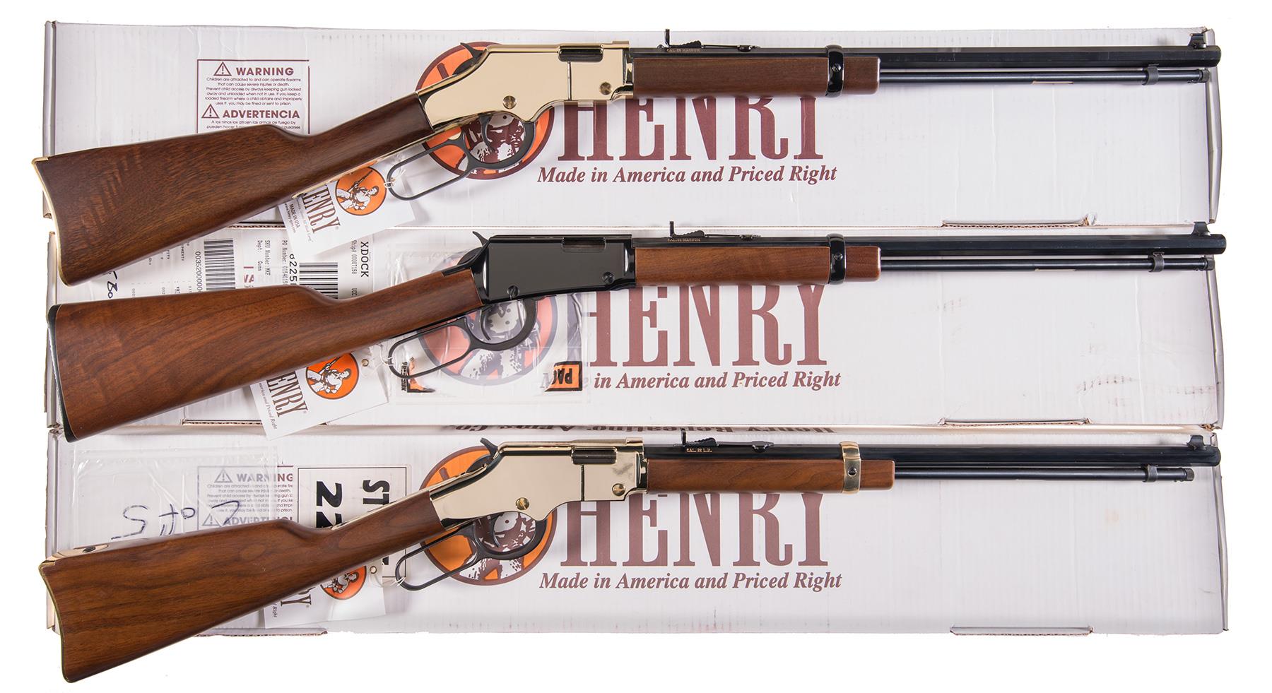 Three Henry Repeating Arms Lever Action Rifles with Boxes | Rock Island ...