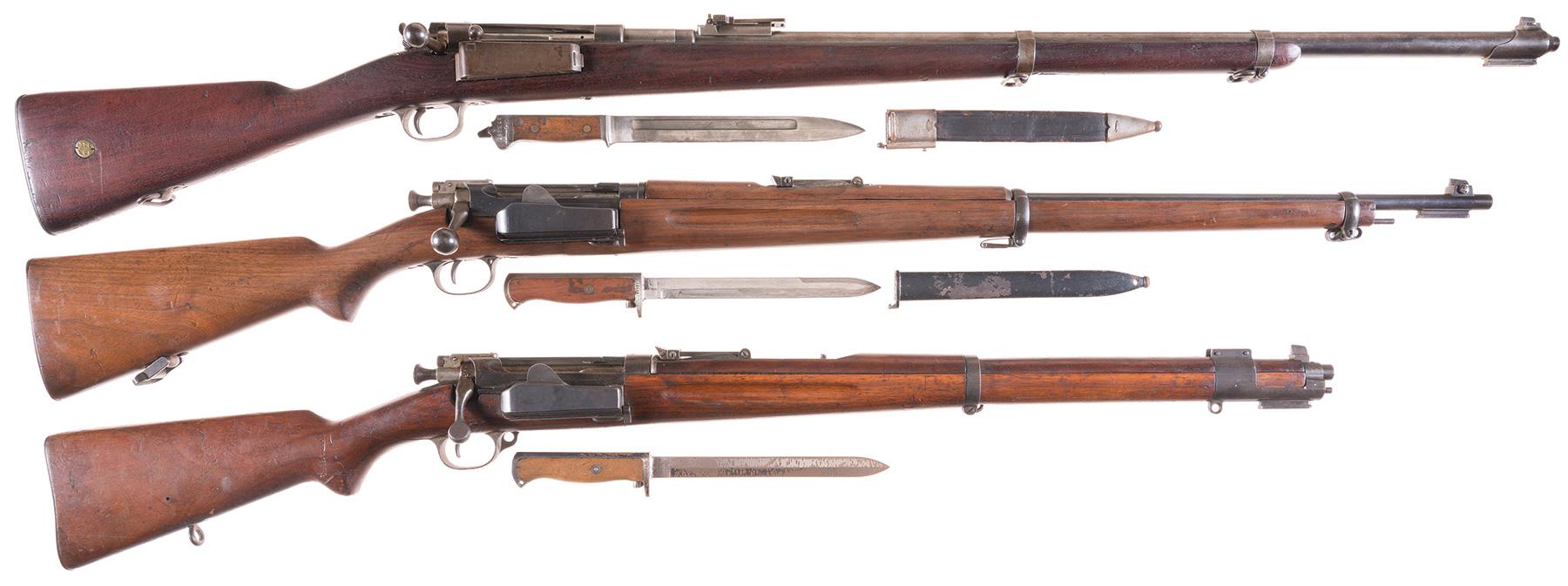 Three Krag-Jorgensen Bolt Action Rifles with Bayonets | Rock Island Auction