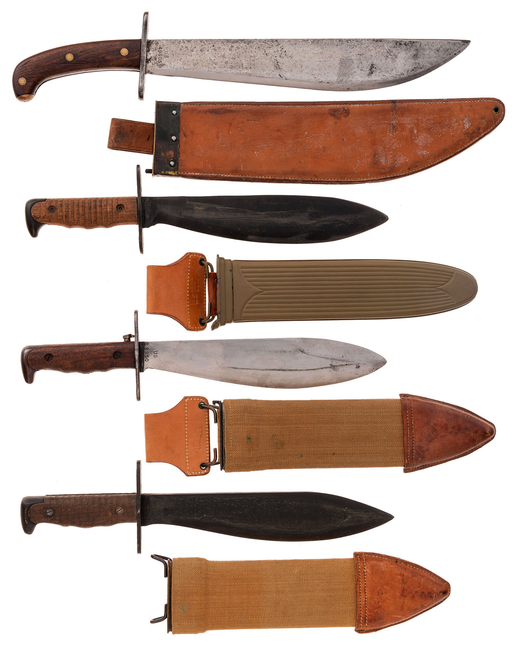 Four U.S. Military Bolo Style Knives with Sheaths | Rock Island Auction