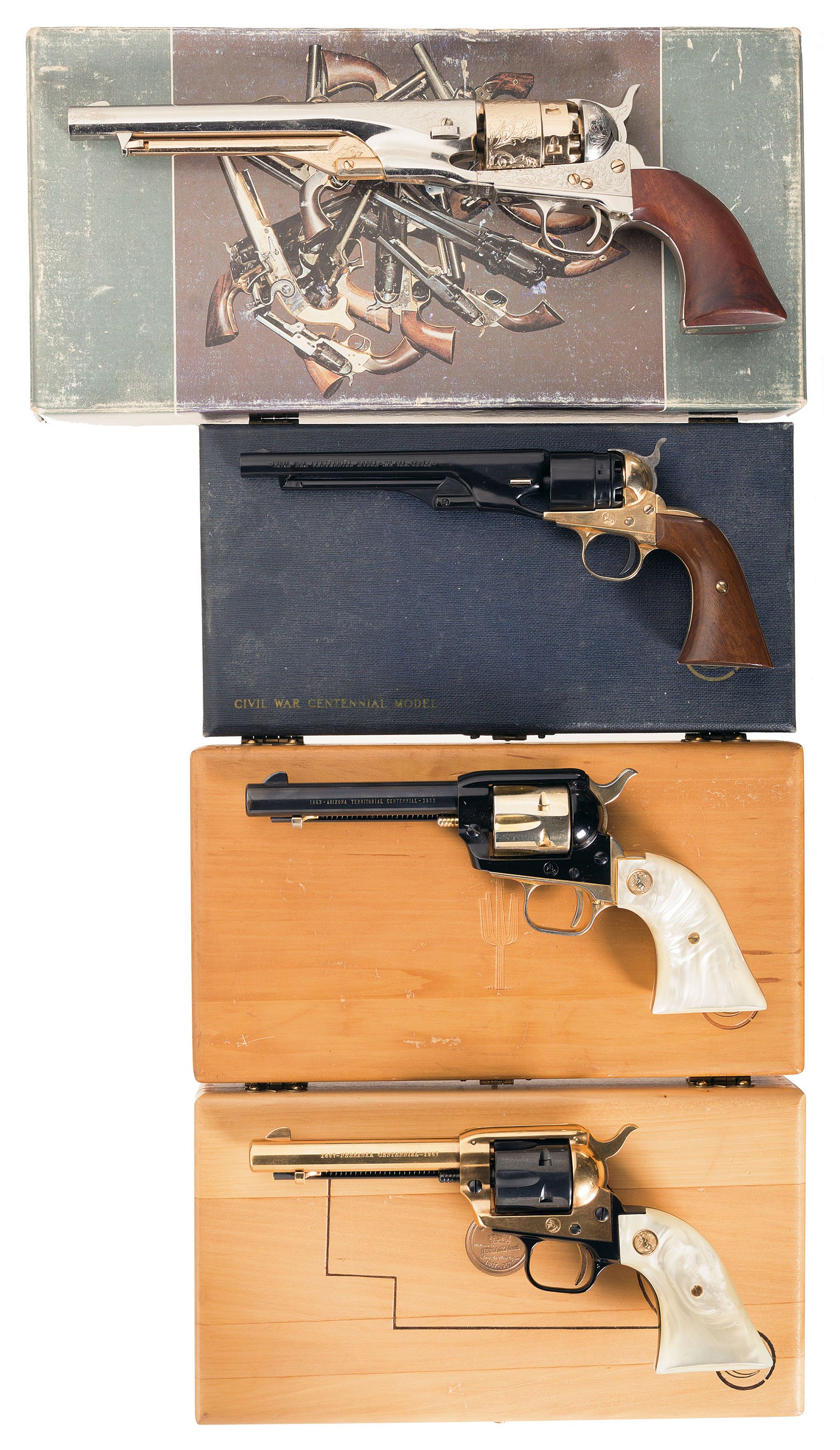 Three Revolvers and One Pistol -A) Engraved Italian 1860 Army Pe | Rock ...