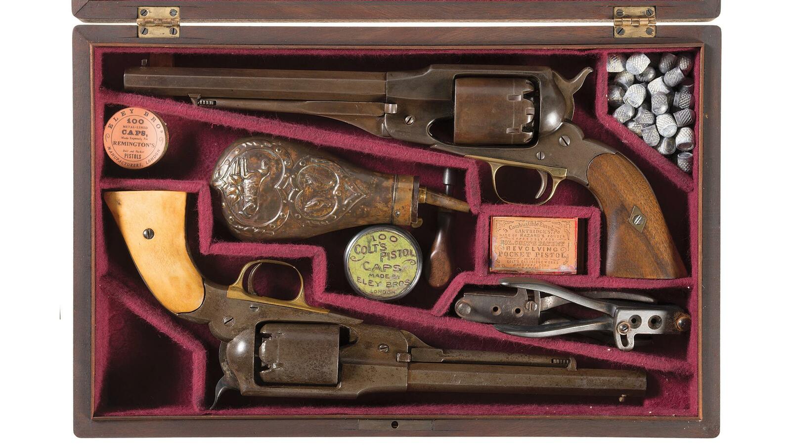 Two Remington Percussion Revolvers w/ Case and Accessories | Rock ...