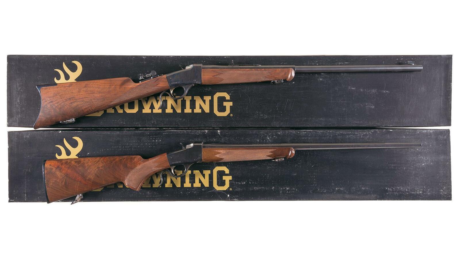 Two Browning Model 1885 Single Shot Falling Block Rifles w/ Boxe | Rock ...