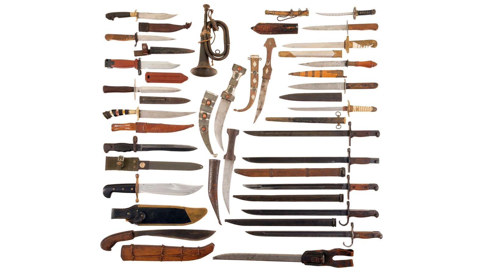Twenty-Two Assorted Edged Weapons and a Bugle | Rock Island Auction