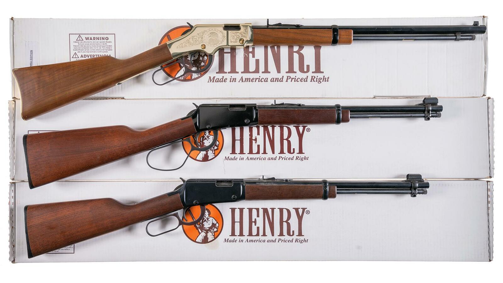 Three Henry Repeating Arms Company Rimfire Lever Action Rifles w | Rock ...