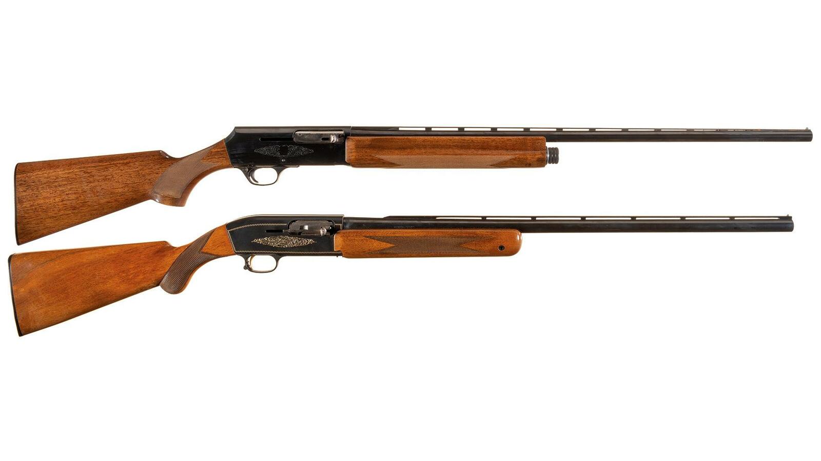 Two Factory Engraved Belgian Browning Semi Automatic Shotguns Rock