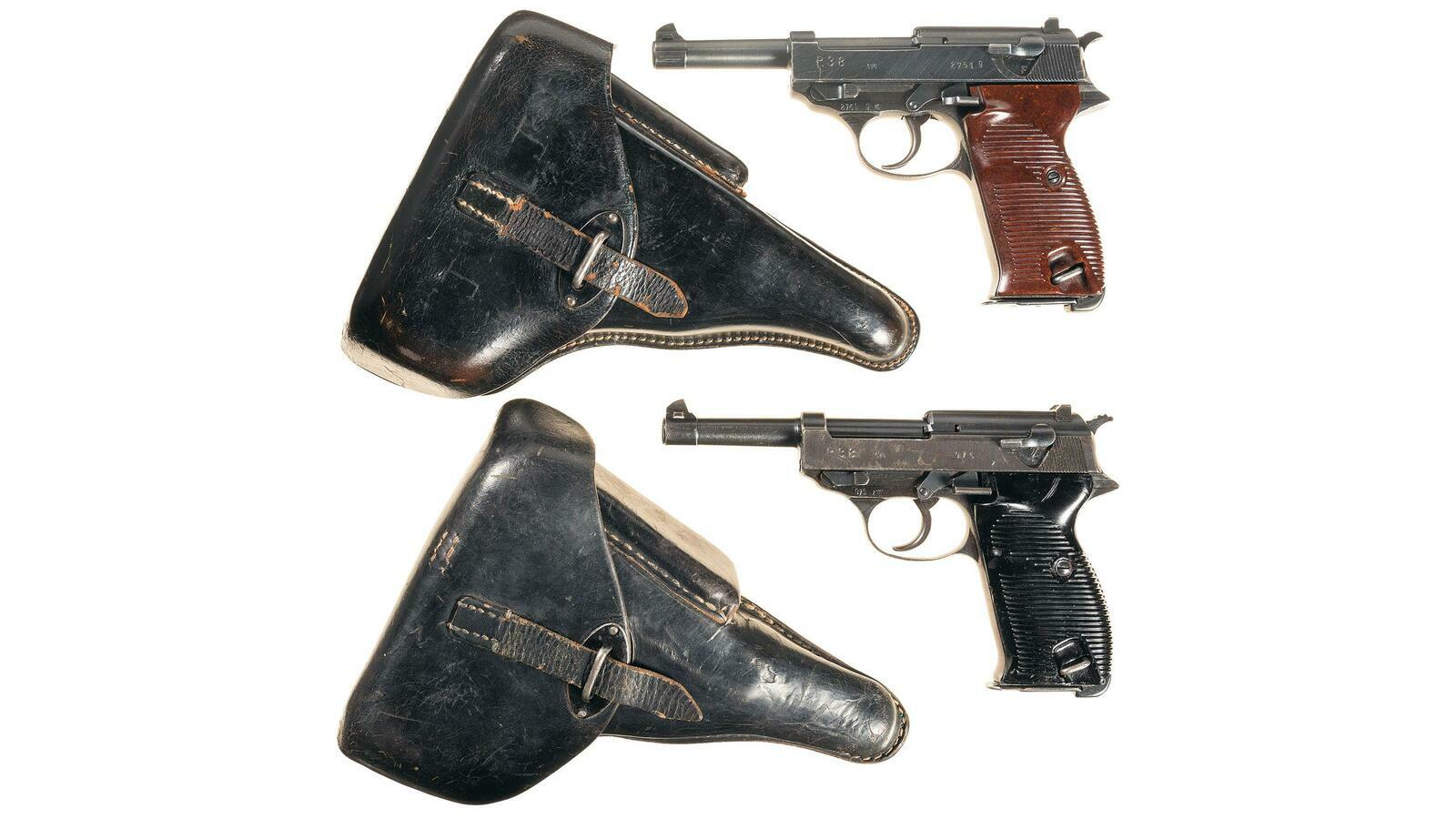 Two World War II Nazi P.38 Semi-Automatic Pistols with Holsters | Rock ...