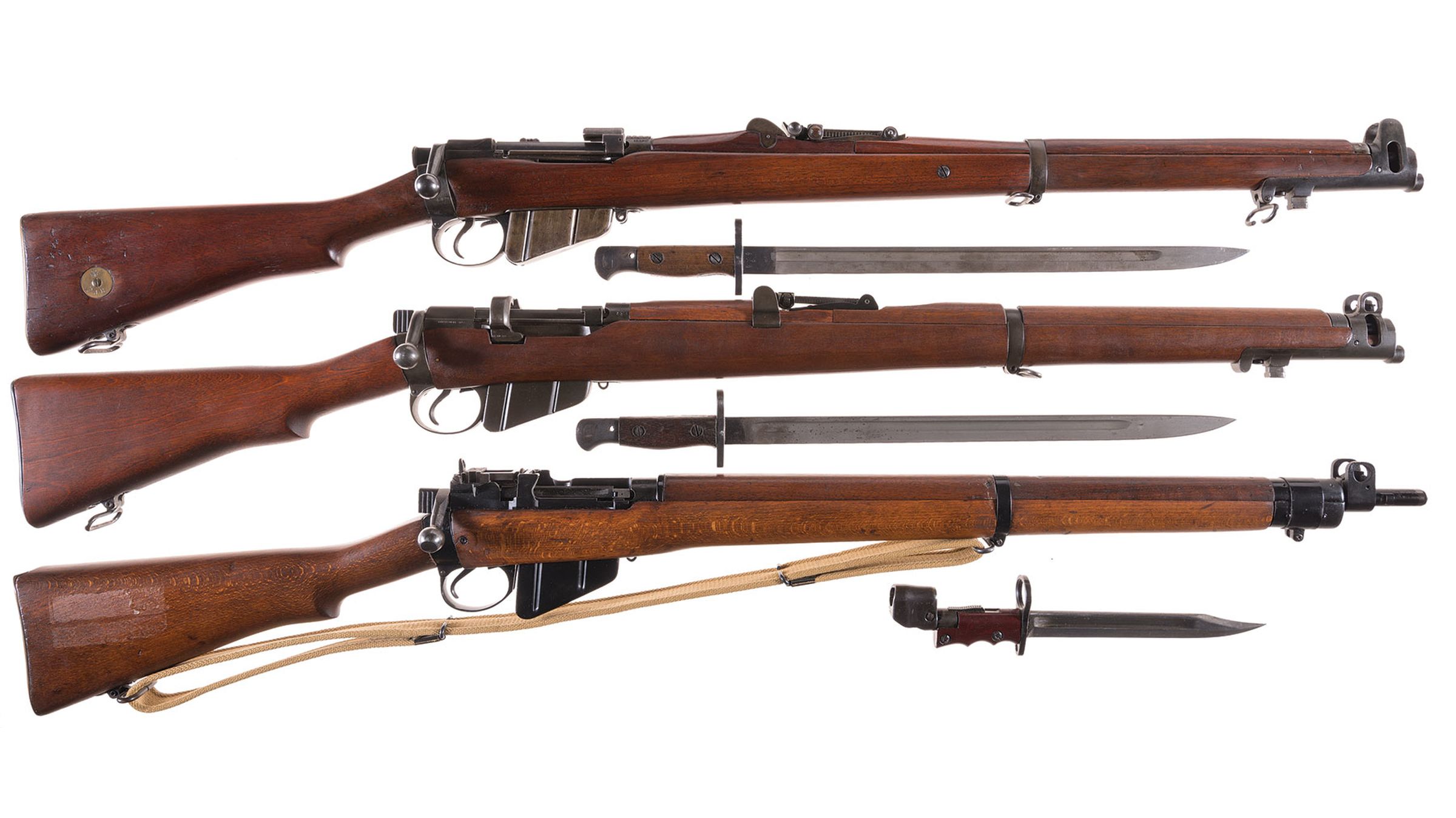 Three British Military Bolt Action Rifles with Bayonets | Rock Island ...
