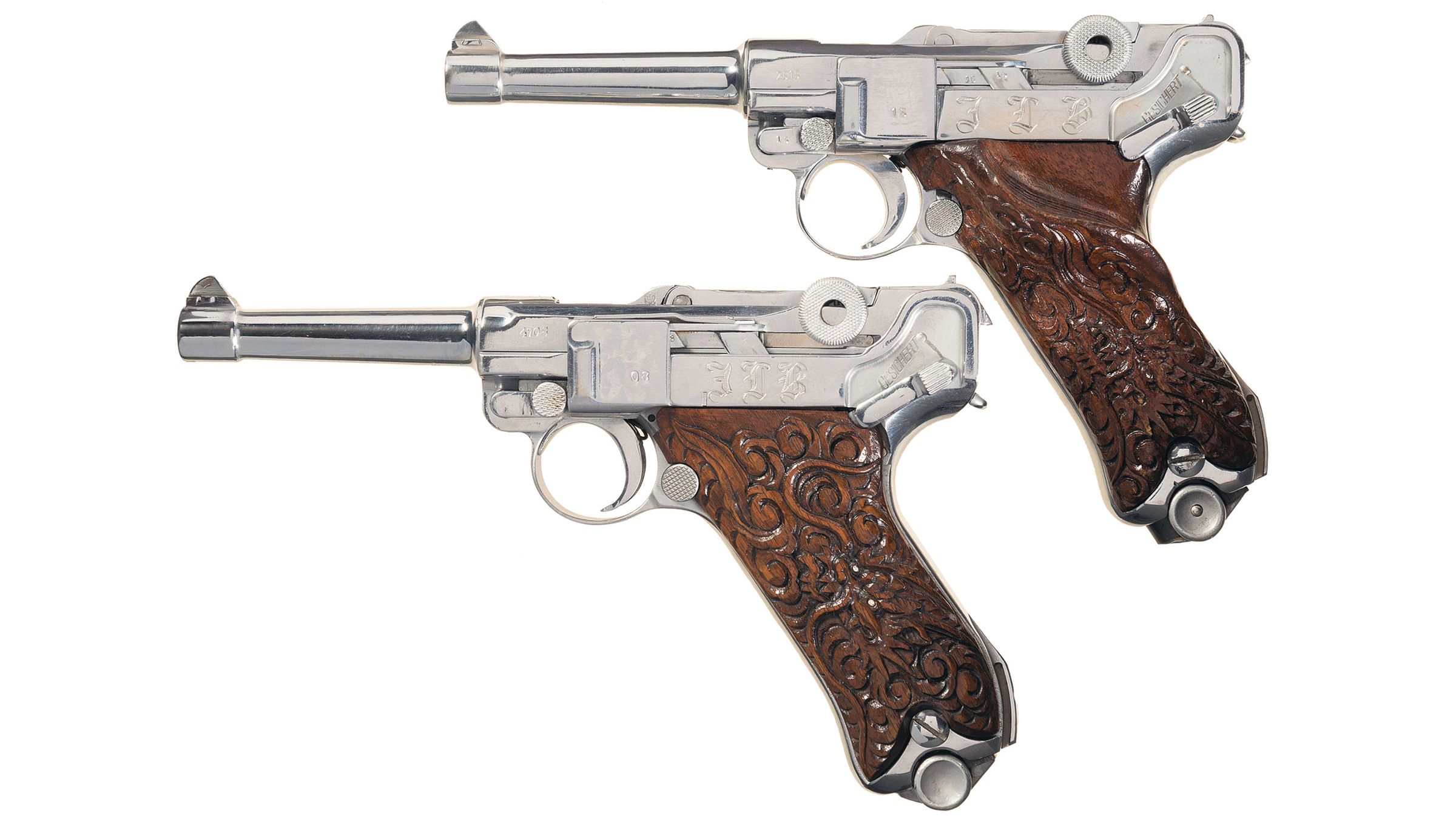 Two Luger Semi-Automatic Pistols, Matching Initials and Grips | Rock ...