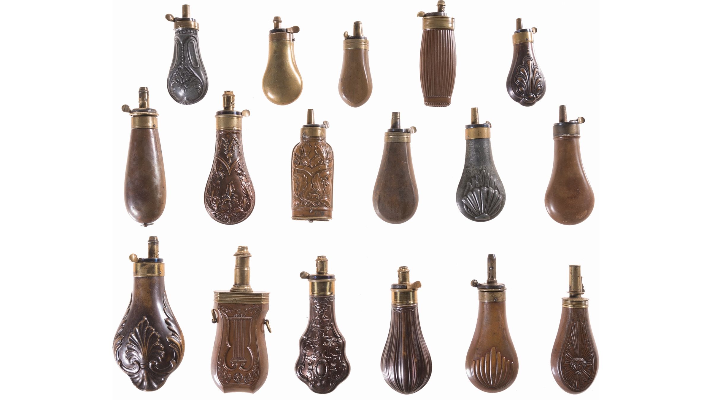 Grouping of Seventeen Small Powder Flasks | Rock Island Auction