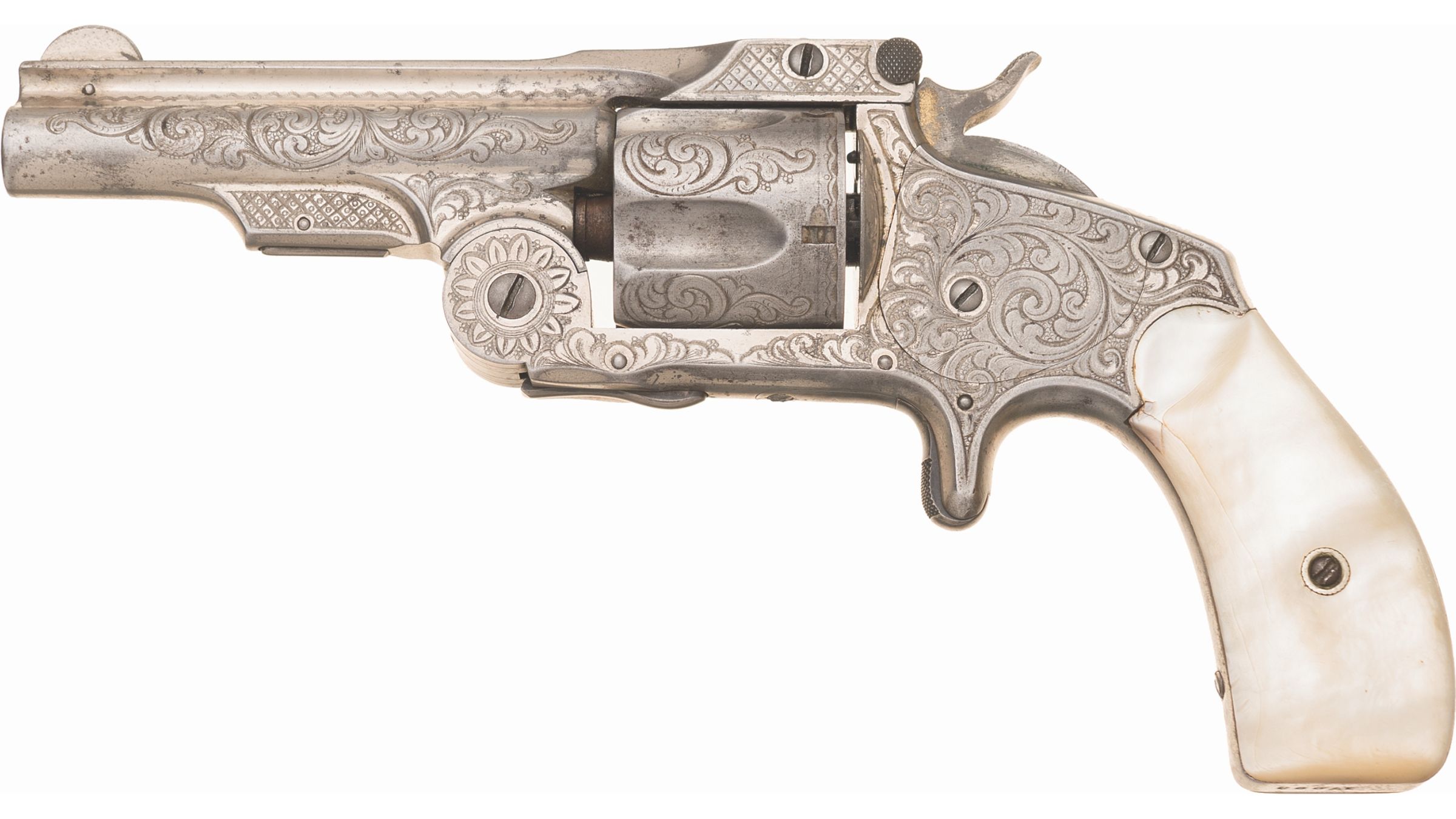 Engraved S&W .38 Single Action First Model Revolver, Pearl Grips | Rock ...